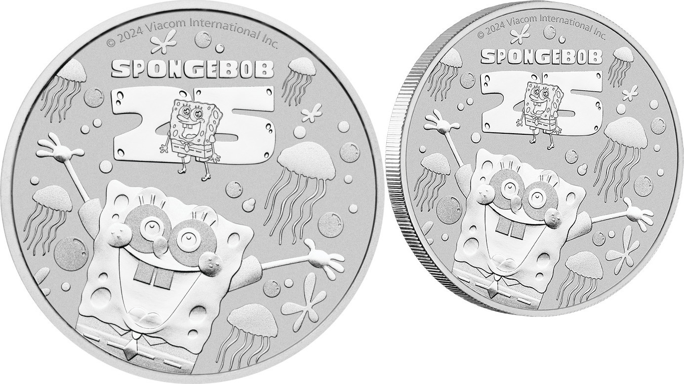 1 Dollar Silver coin 1 Oz SpongeBob™ 25th Anniversary 2024 Tuvalu 999 ...