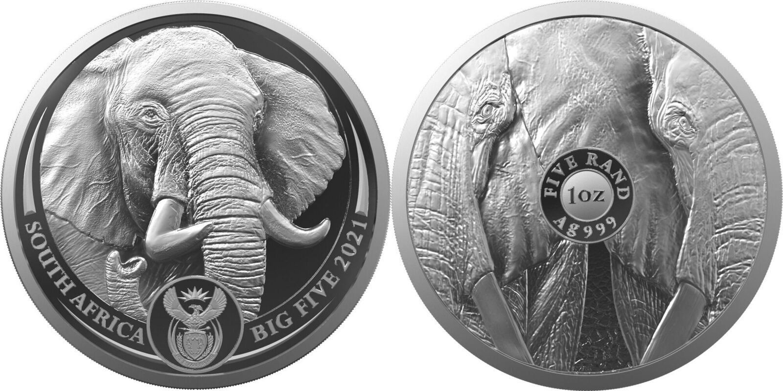 Südafrika 5 RAND Silver coin 999 1 oz - Big Five II. (1.) - Elephant ...