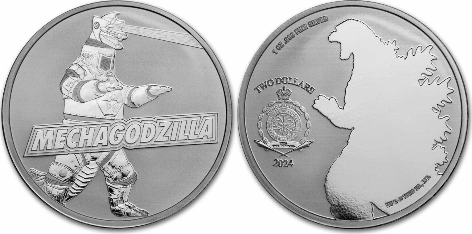 1 oz 2024 Godzilla vs. Monsters Silver 999 BU Niue Mechagodzilla Silver ...