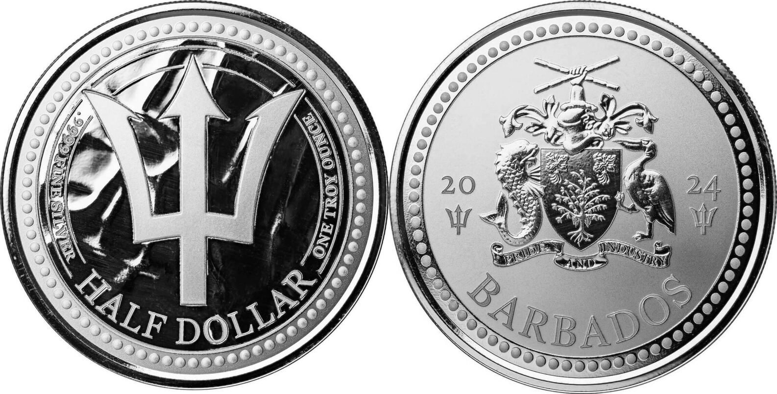 2024 Barbados Trident Trident Silver Coin 1 oz 999 Proof Like ...