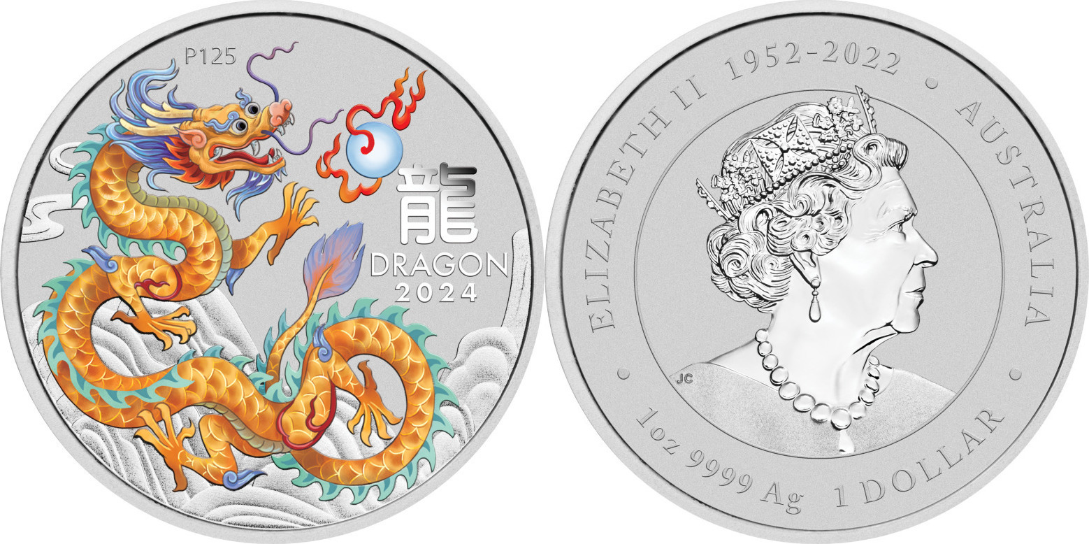 Australien Silver Coin 1 oz Lunar III 3 Year of the Dragon 2024 Color ...