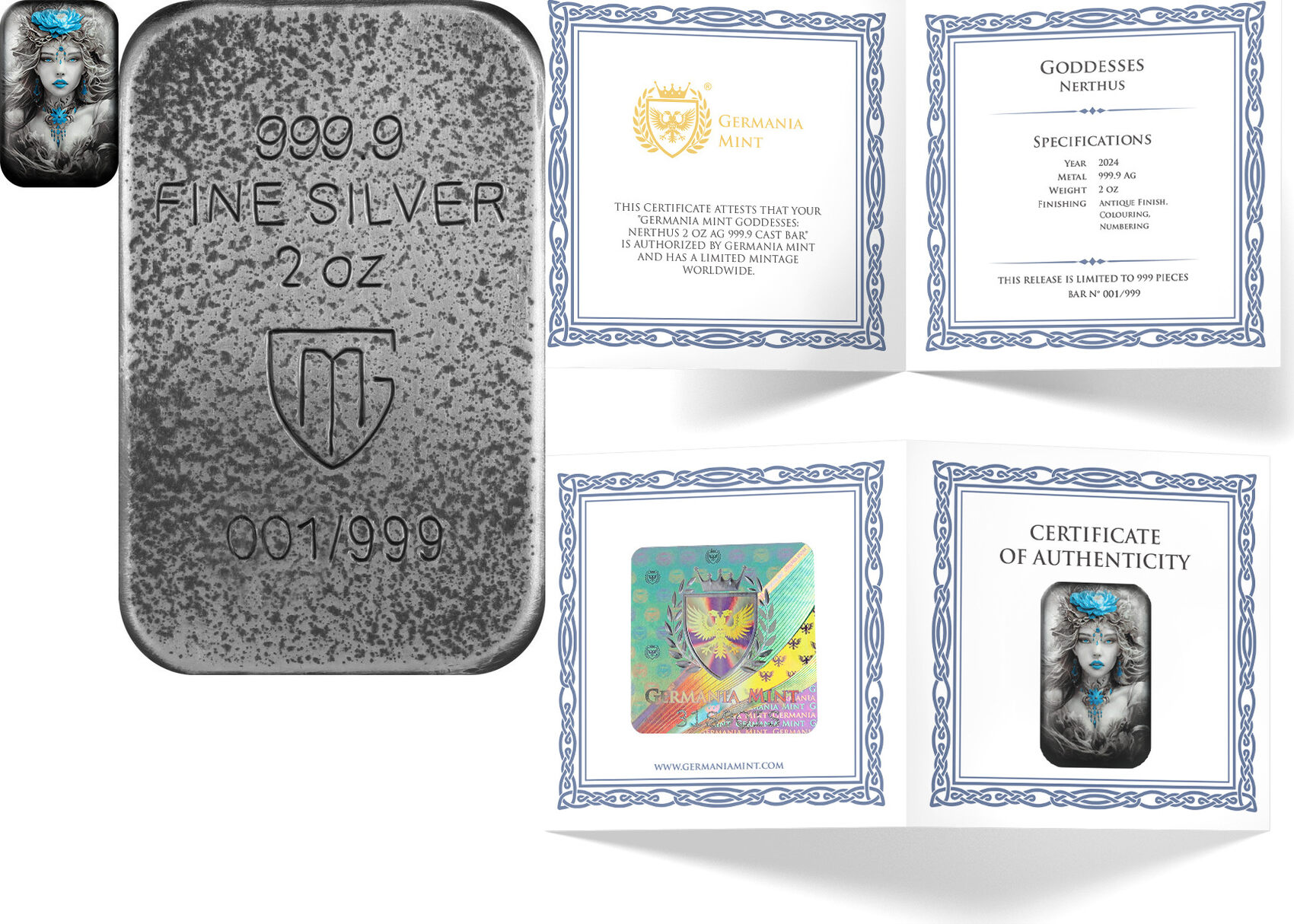 Polen 2024 Silver bar 2 oz Germania Mint Nerthus #6. Goddesses cast ...