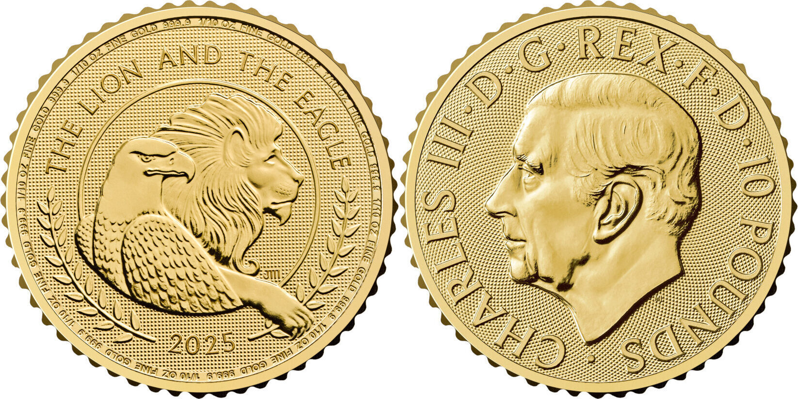 Großbritannien 10 GBP Pfund Gold coin 1/10 oz The Lion and the Eagle ...