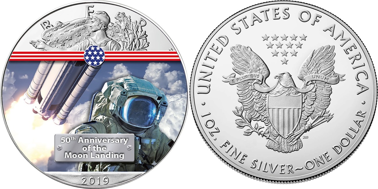 USA 1 Dollar 2019 1 oz Silvercoin 50 Years Moonlanding Next Step to the ...