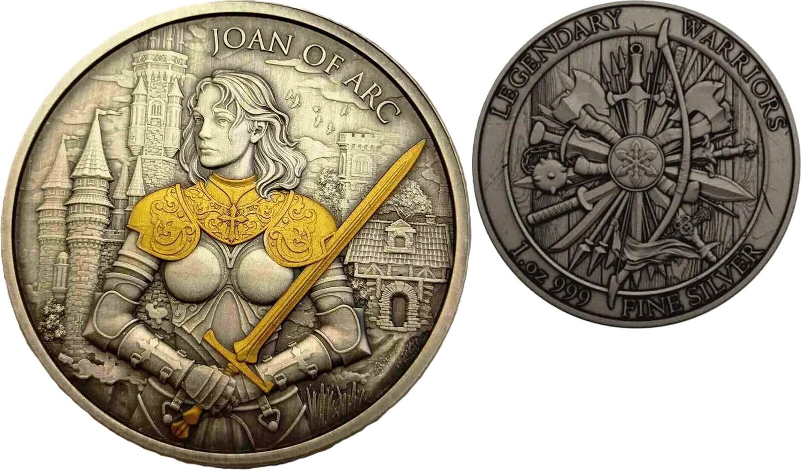 Polen Silver Medal 1 oz - Joan of Arc (7th) - Legendary Warriors - Antique - Gilded Uncirculated ...