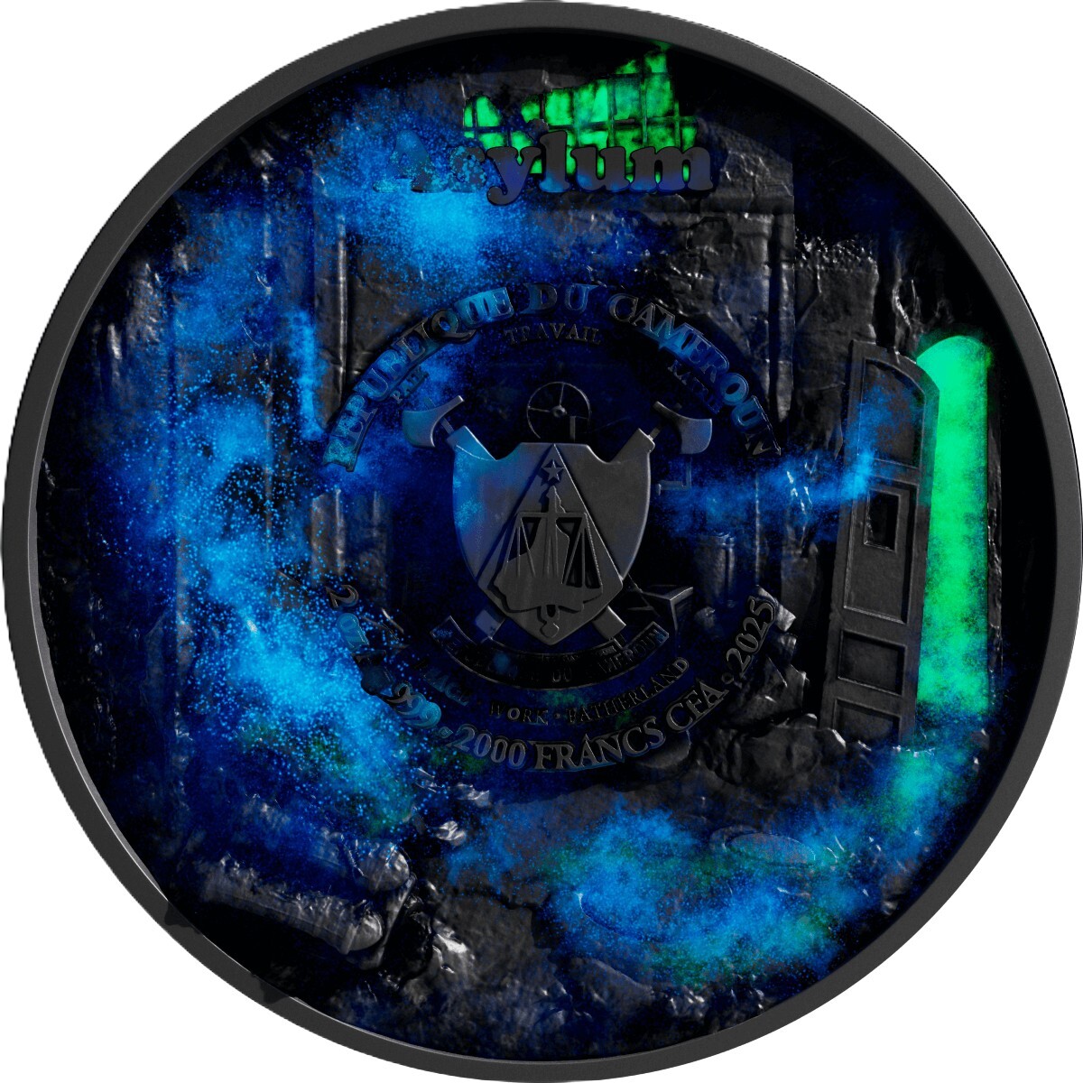 2000 Francs 2025 Silver coin 2 oz Cameroon Asylum color antique glow in ...