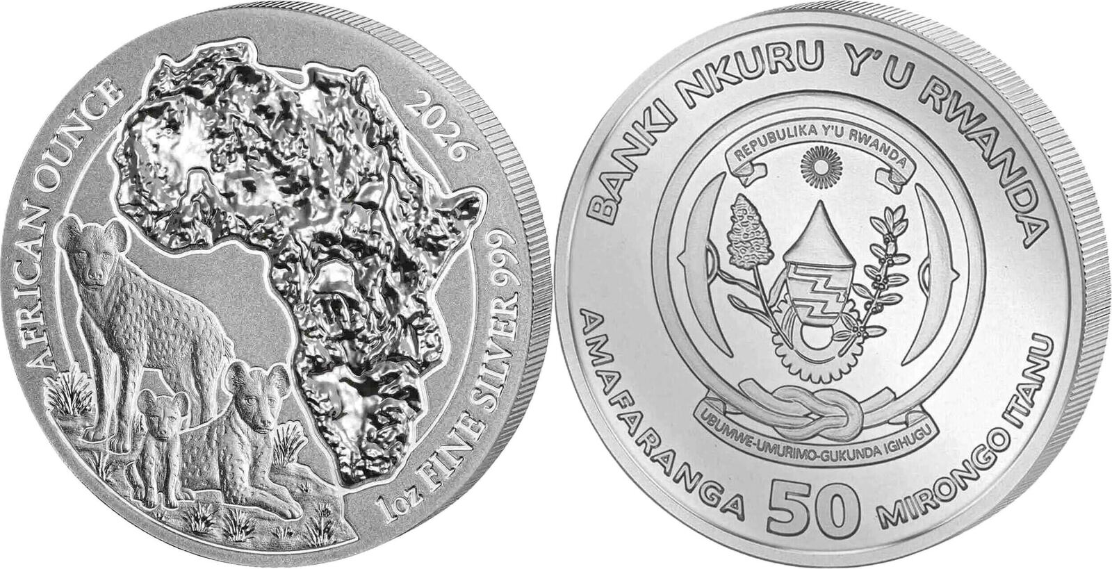 Ruanda 50 Ruanda Franc Silver coin 1 oz Rwanda African Ounce Spotted ...