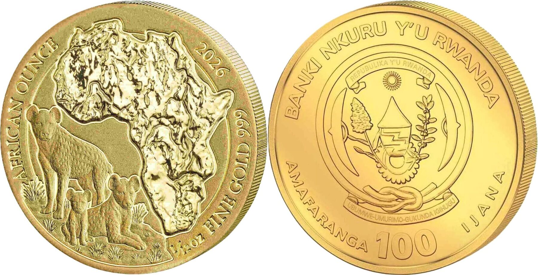 Ruanda 100 Ruanda Franc Gold coin 1/12 oz Rwanda African Ounce Spotted ...