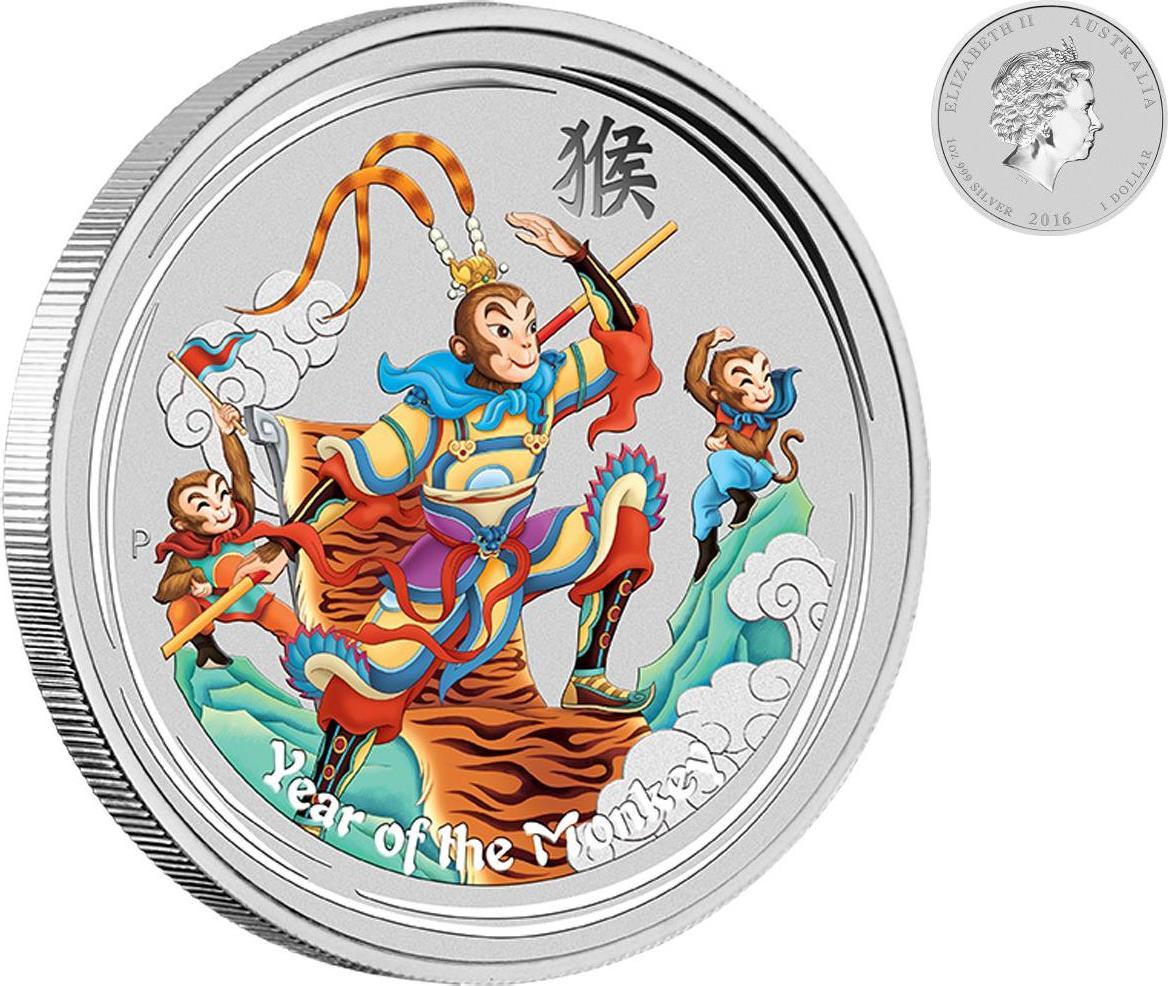 Australien 1 AUD 2016 Perth Mint Lunar Monkey King Colorized 1 oz ...