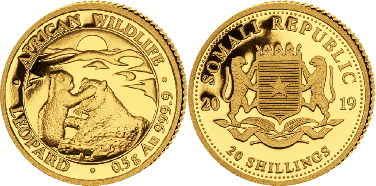 Somalia 20 Shilling African Wildlife Leopard 2019 Goldcoin Proof | MA-Shops