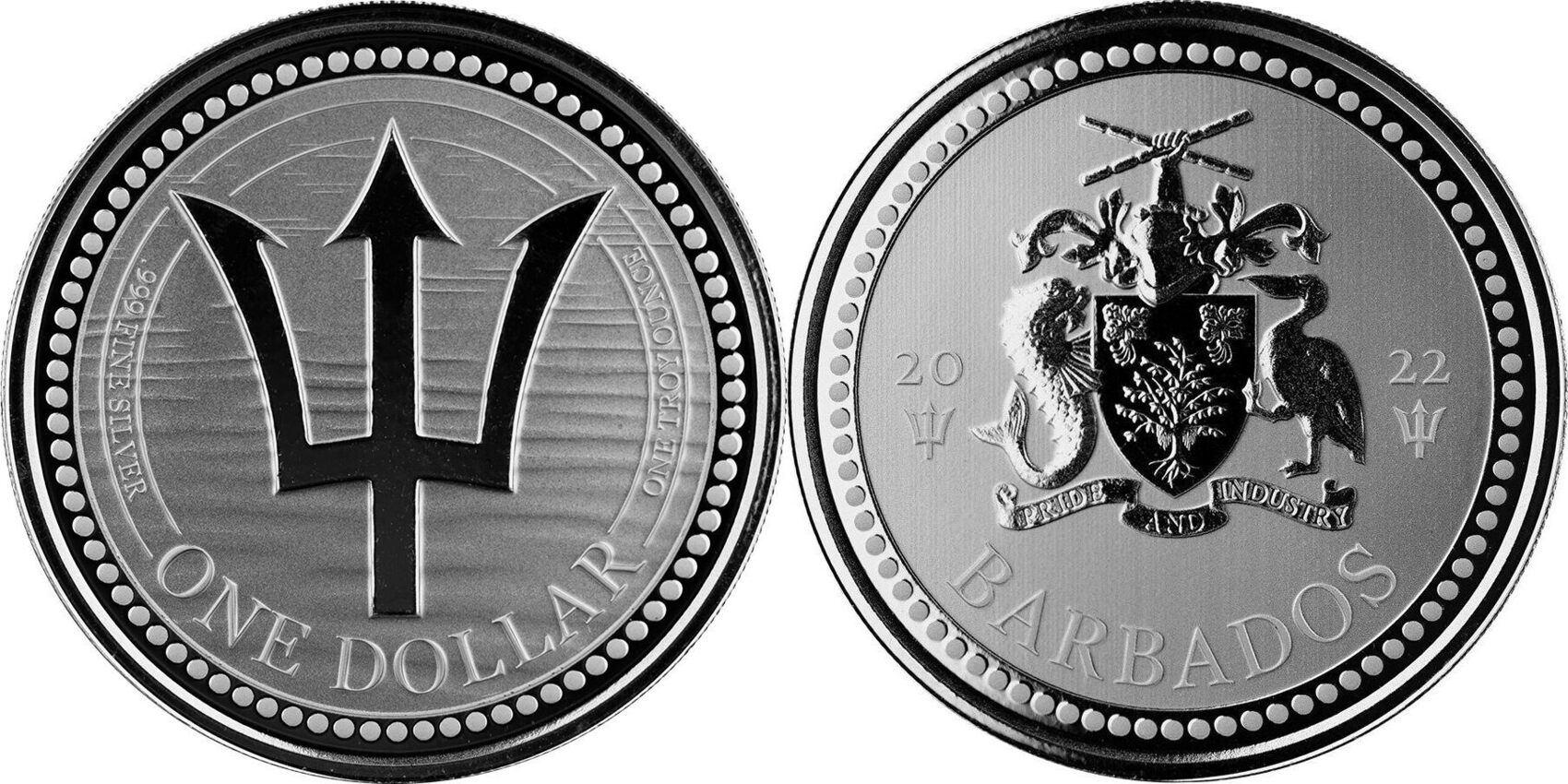 Barbados 1 Dollar 2022 Scottsdale Mint Trident 1 oz Third Release ...