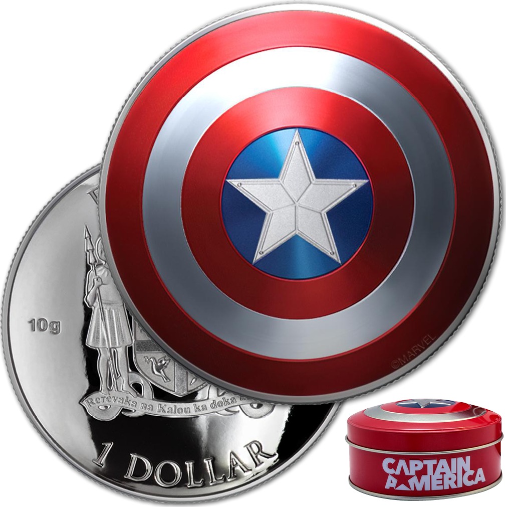 Fiji 1 Dollar 2019 Marvel Captain America Shild Colorized with Box ...