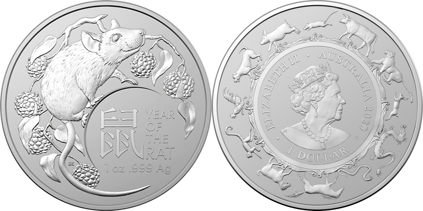 1 Dollar Royal Australien Mint Lunar Year of the Rat 2020 1 oz ...