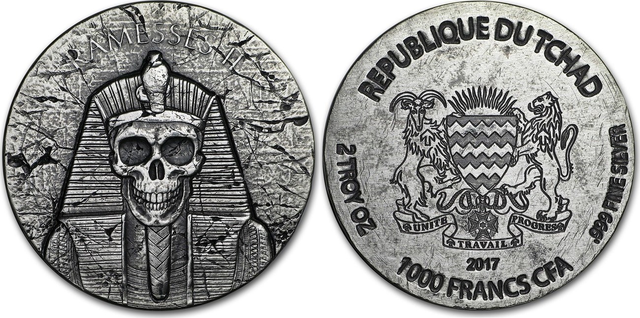 Tschad 1000 Francs Republic of Chad Ramses II After Life 2 oz Silver ...