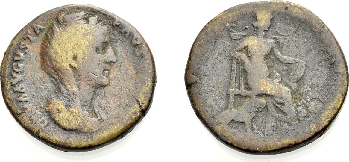 ROM, KAISERZEIT AE Sesterz nach 141 FAUSTINA SENIOR, WIFE OF ANTONINUS ...
