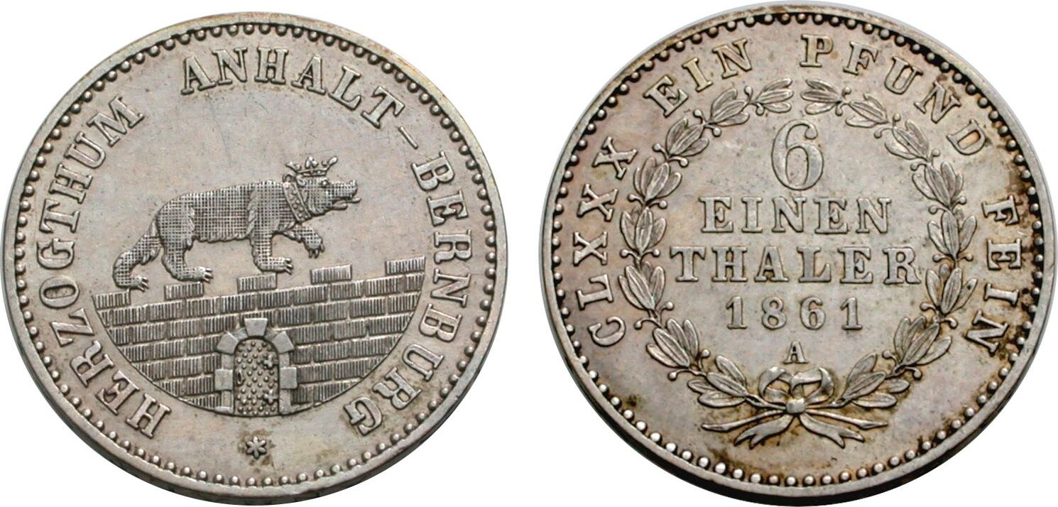 ANHALT-BERNBURG 1/6 Taler 1861 Alexander Carl VF-EF | MA-Shops
