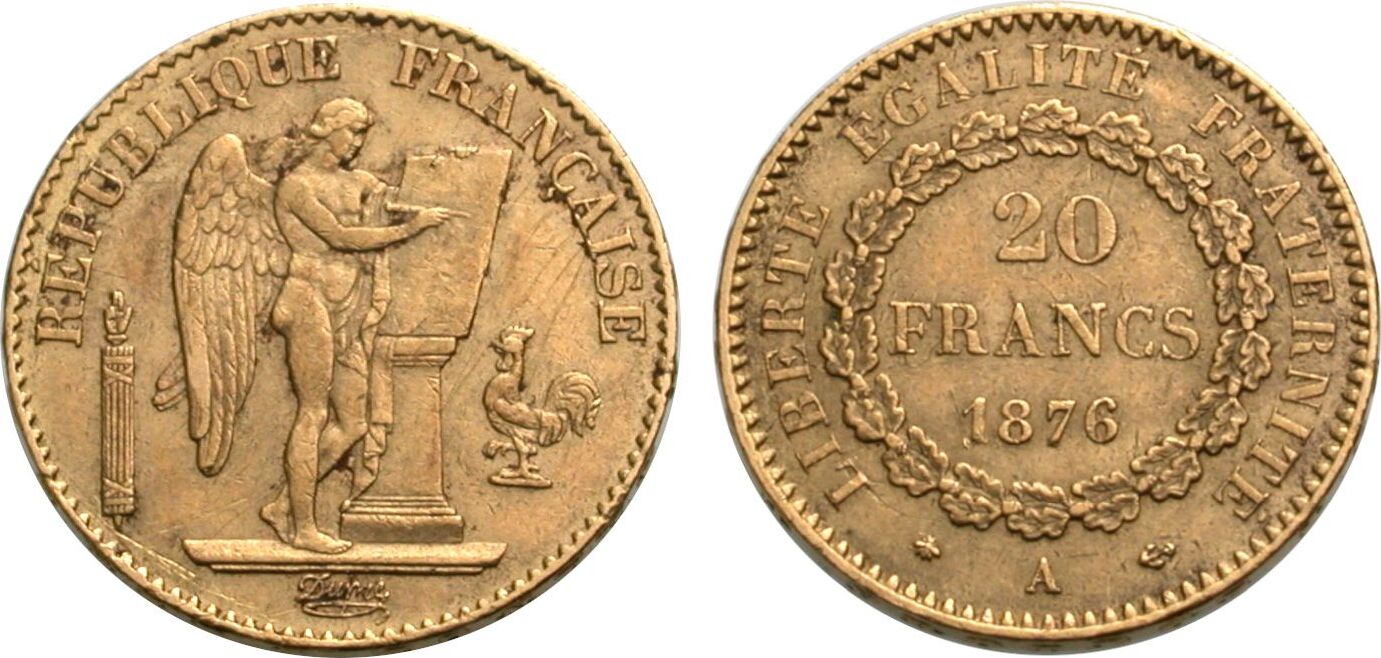 FRANKREICH 20 Francs 1876 A TROISIEME REPUBLIQUE VF | MA-Shops