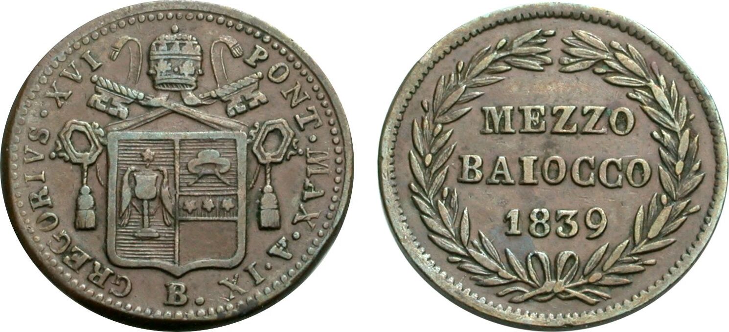 VATIKAN Mezzo Baiocco 1839 Gregor XVI. VF | MA-Shops