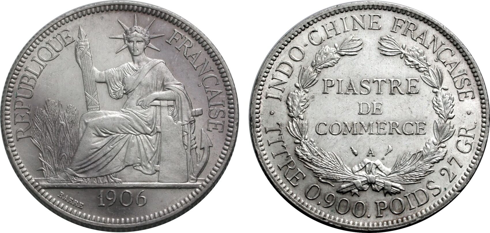 FRANZÖSISCH INDO-CHINA Piastre de Commerce 1906 A UNC- | MA-Shops