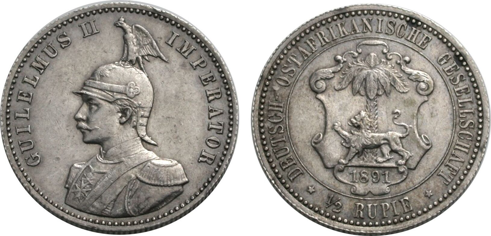 DEUTSCH OSTAFRIKA 1/2 Rupie 1891 VF | MA-Shops