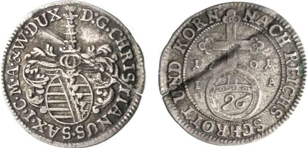 SACHSEN-EISENBERG 1/96 Taler 1701 CHRISTIAN, 1680-1707 Riss | MA-Shops