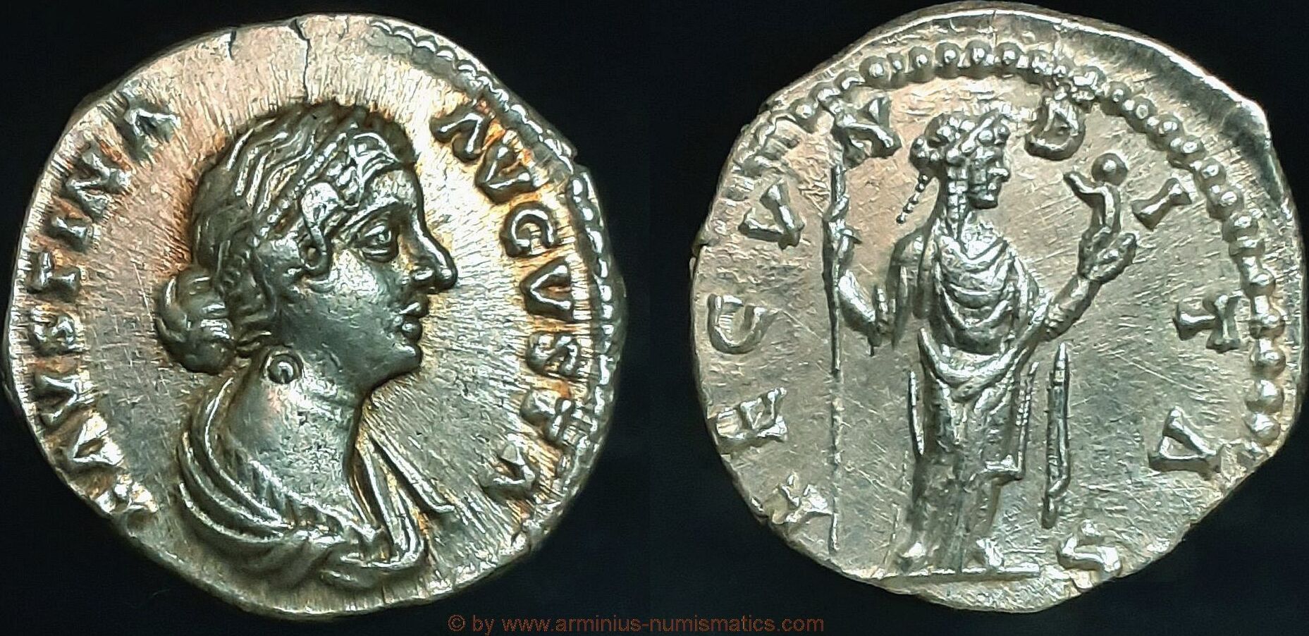 Roman Empire Denar 163 Faustina II EF - UNC | MA-Shops