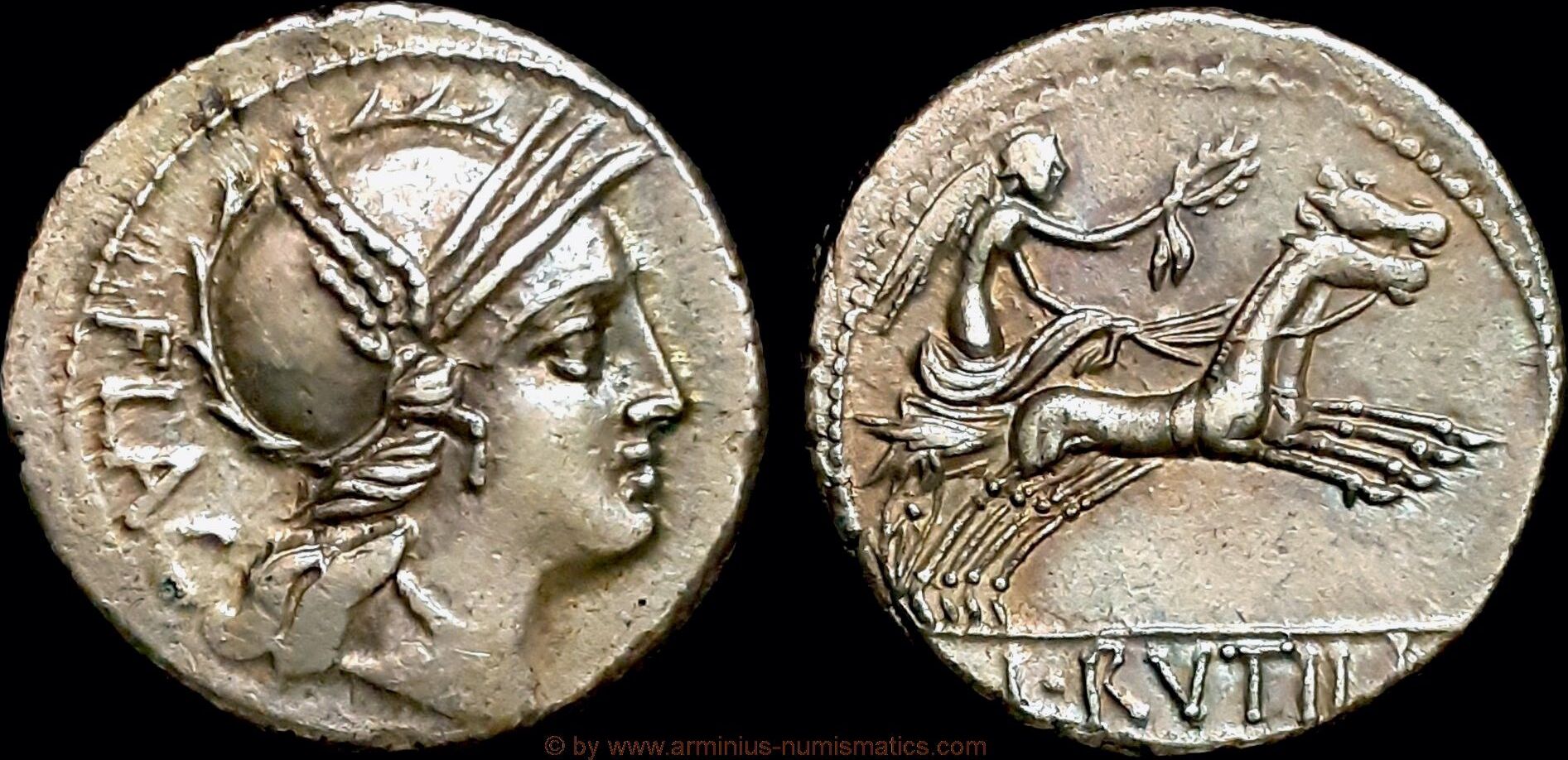 Roman Republic Denar 77 v. Chr. moneyer Lucius Rutilius Flaccus VF / EF ...