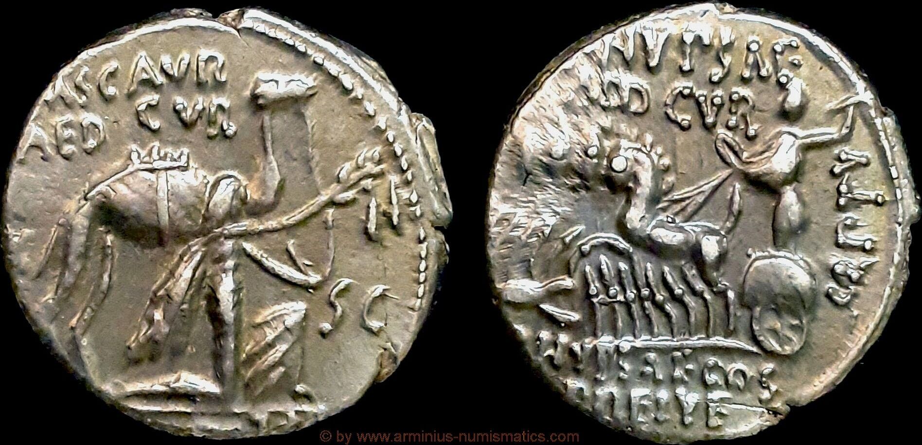 Roman Republic Denar 58 v. Chr. Marcus Aemilius Scaurus and Publius ...