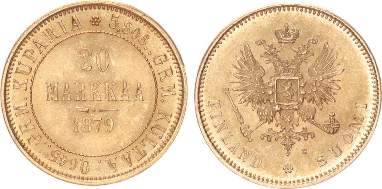 Russland Finnland 20 Markkaa 1879 Alexander II. 1855-1881 Prachtexemplar, BU | MA-Shops