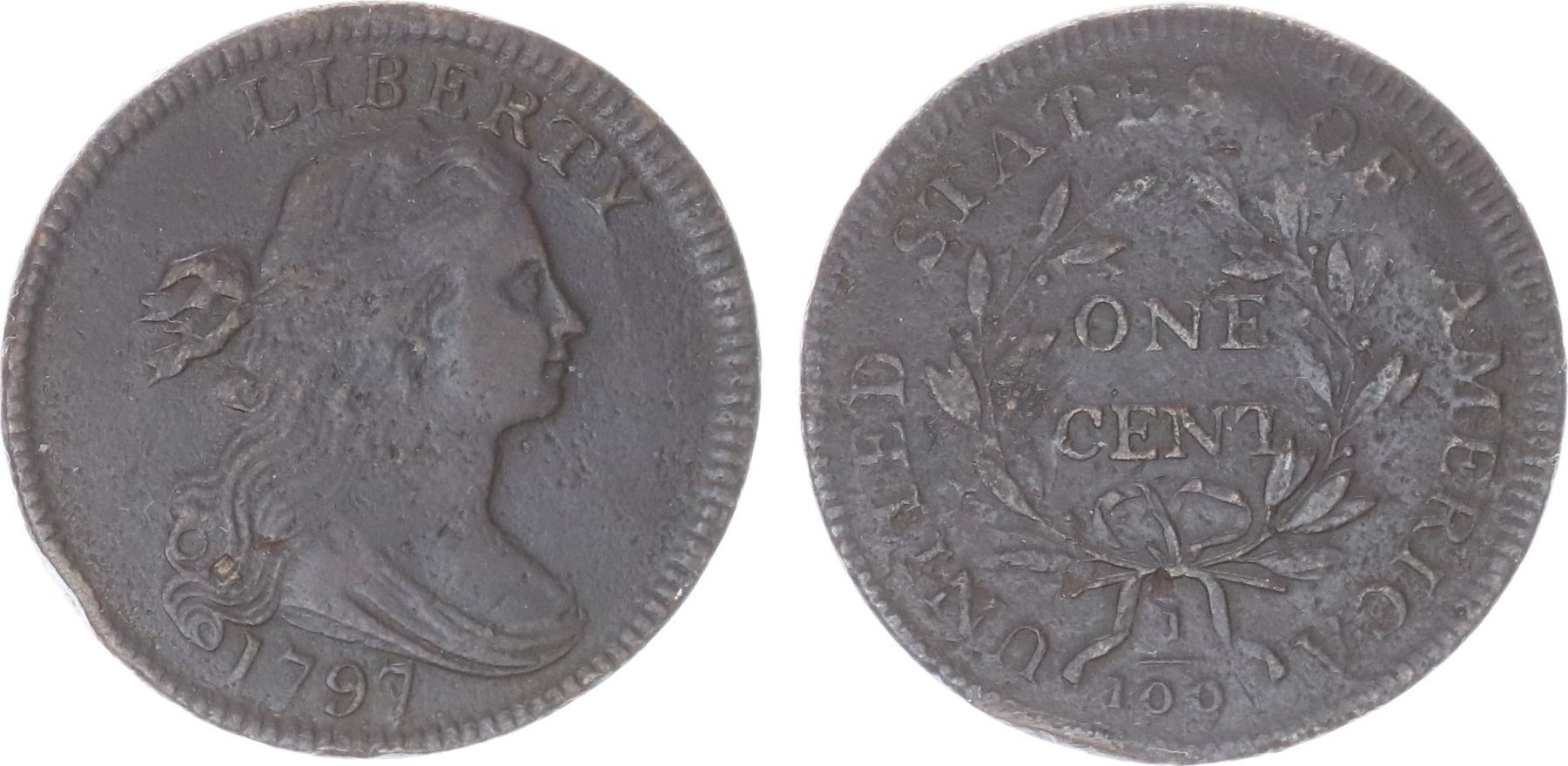 USA Large Cent 1797 Liberty draped bust type VF+ mit schöner, alter ...