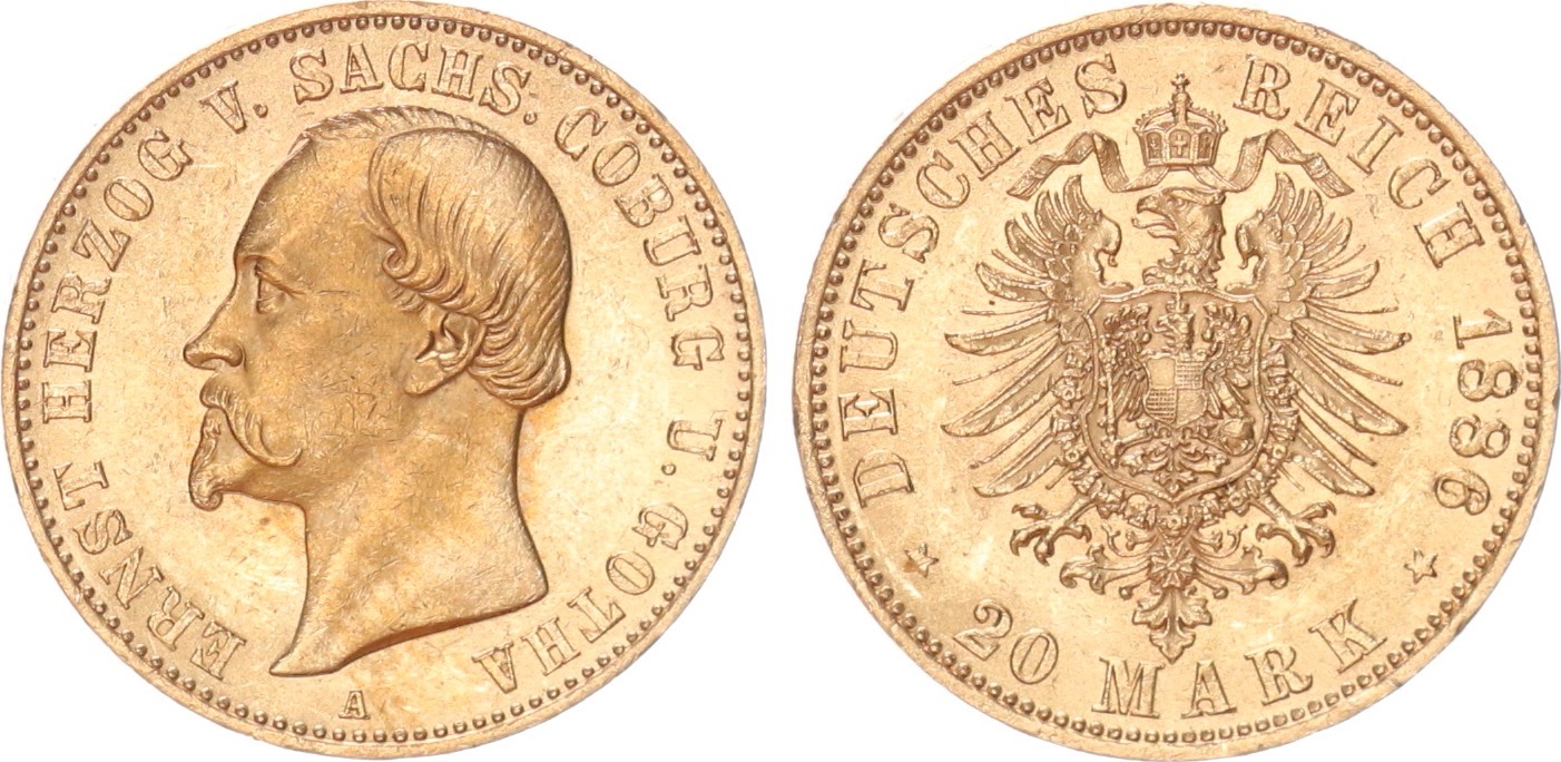 Sachsen-Coburg-Gotha 20 Mark 1886 Herzog Ernst II. 1844-1893 UNC- | MA-Shops