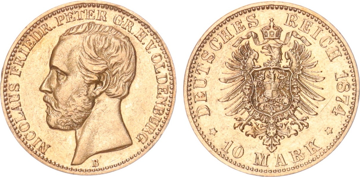 Oldenburg 10 Mark 1874 Nicolaus Friedrich Peter 1853-1900 EF | MA-Shops