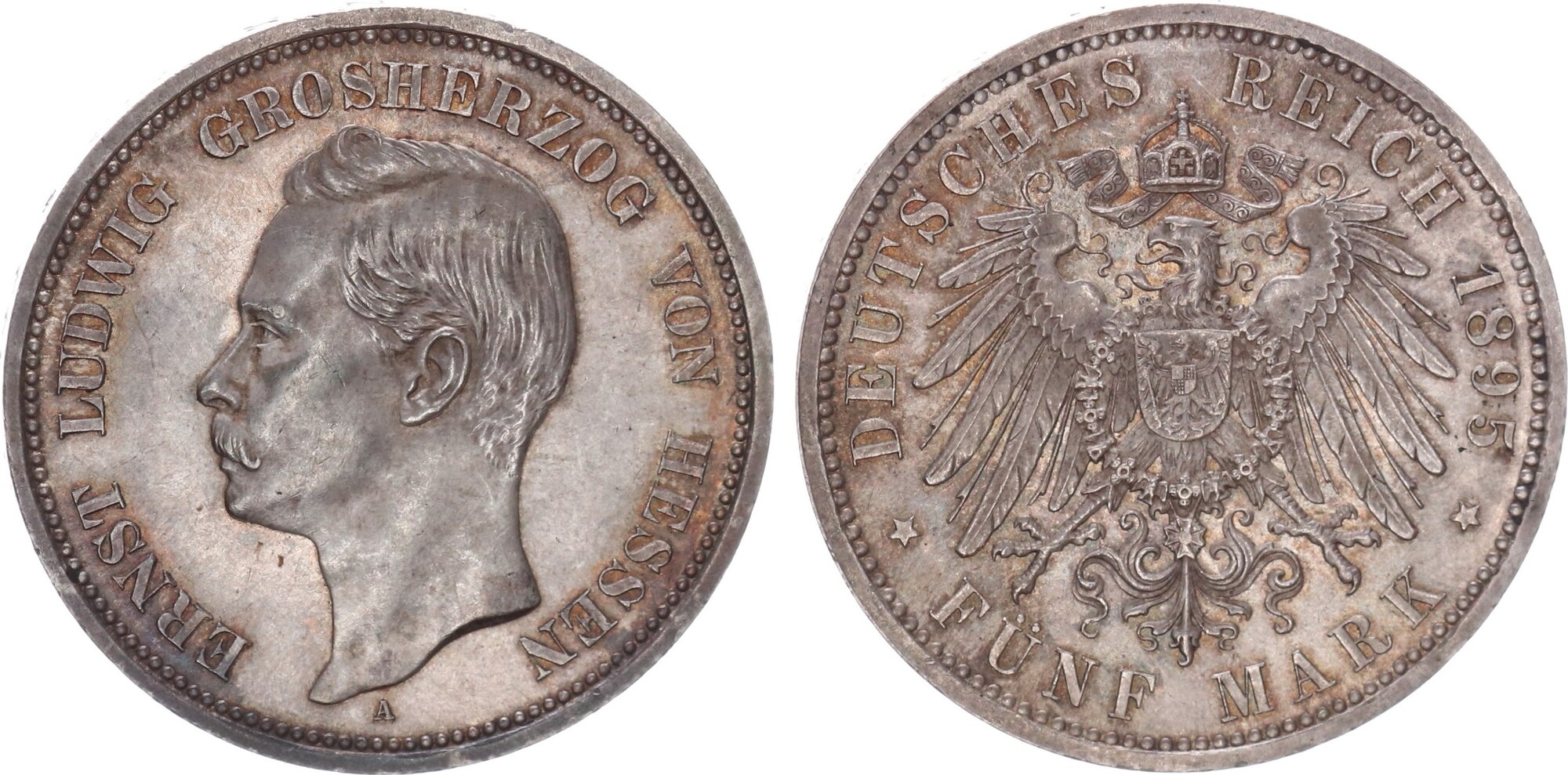 Hessen 5 Mark 1895 Ernst Ludwig 1892-1918 Prachtexemplar, fast BU mit hübscher Patina | MA-Shops