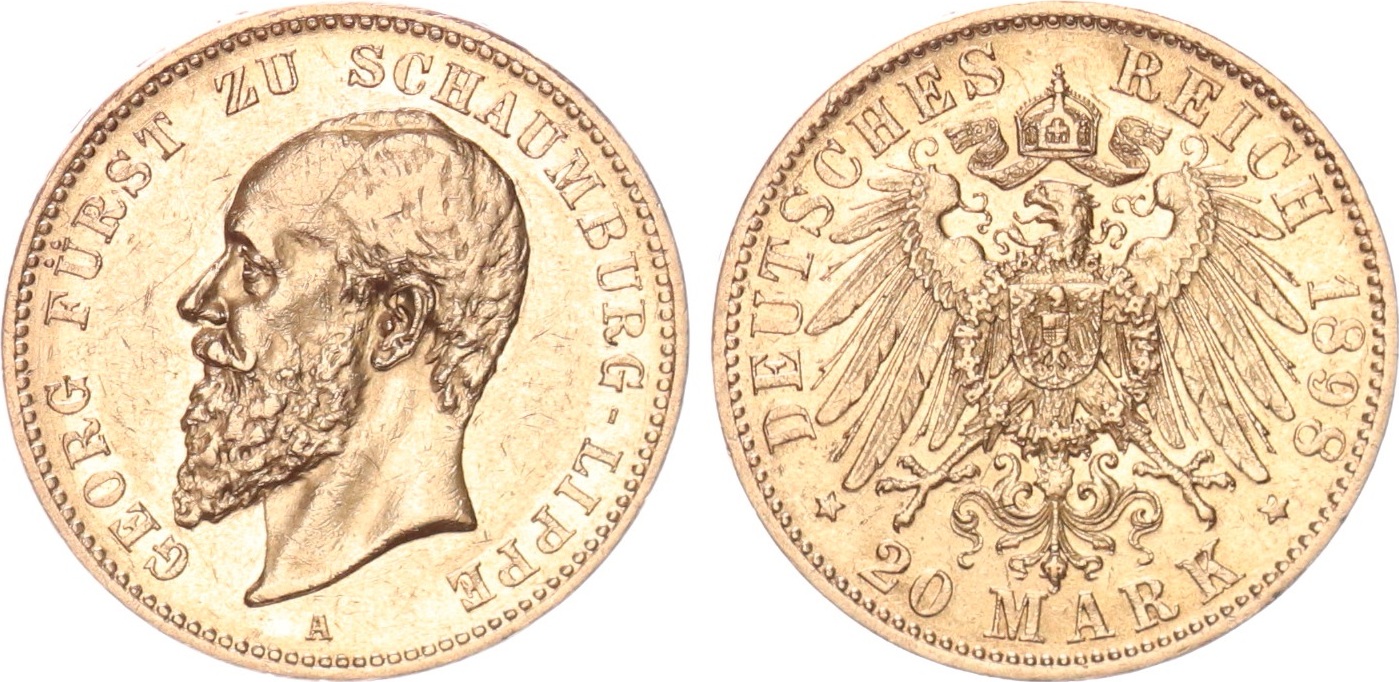 Schaumburg-Lippe 20 Mark 1898 Fürst Albrecht Georg 1893-1911 EF | MA-Shops