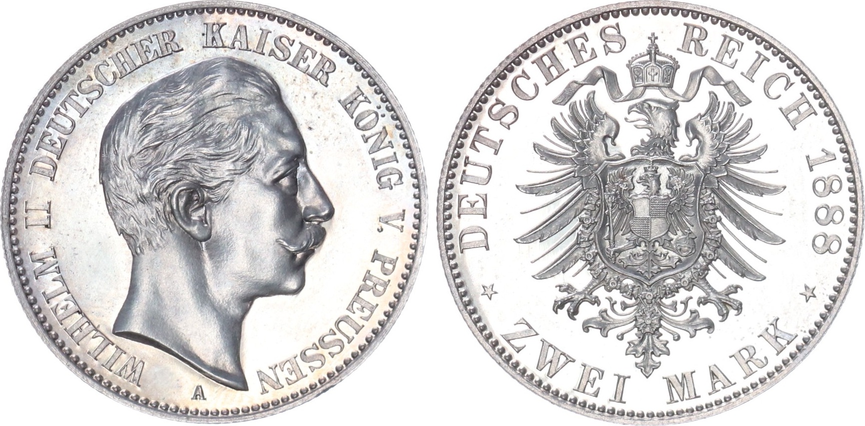 Preußen 2 Mark 1888 Kaiser Wilhelm II. 1888-1918 Prachtexemplar, Proof mit leichter Patina | MA ...