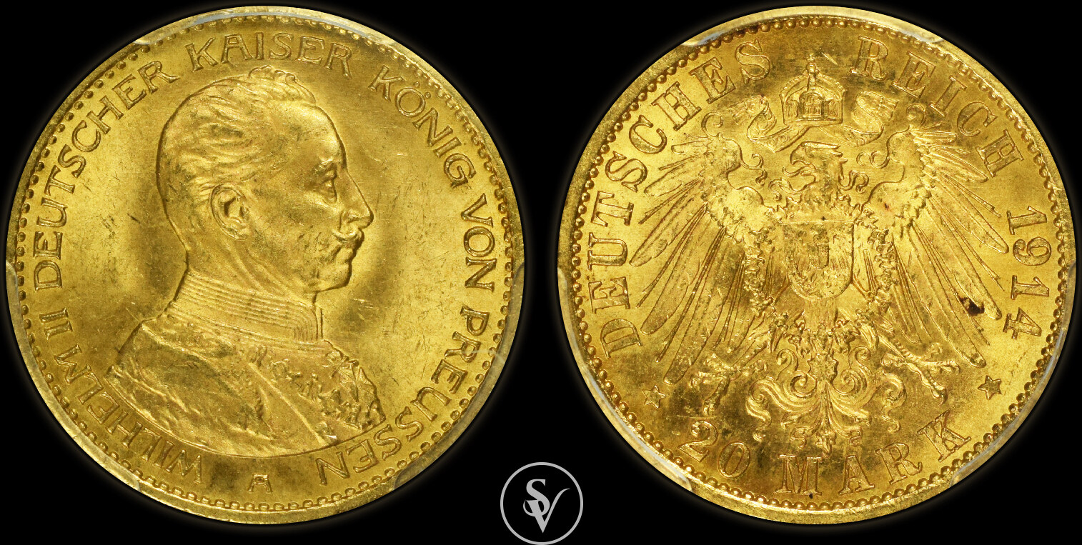 Prussia 20 Mark 1914-A Wihelm II PCGS MS65 | MA-Shops