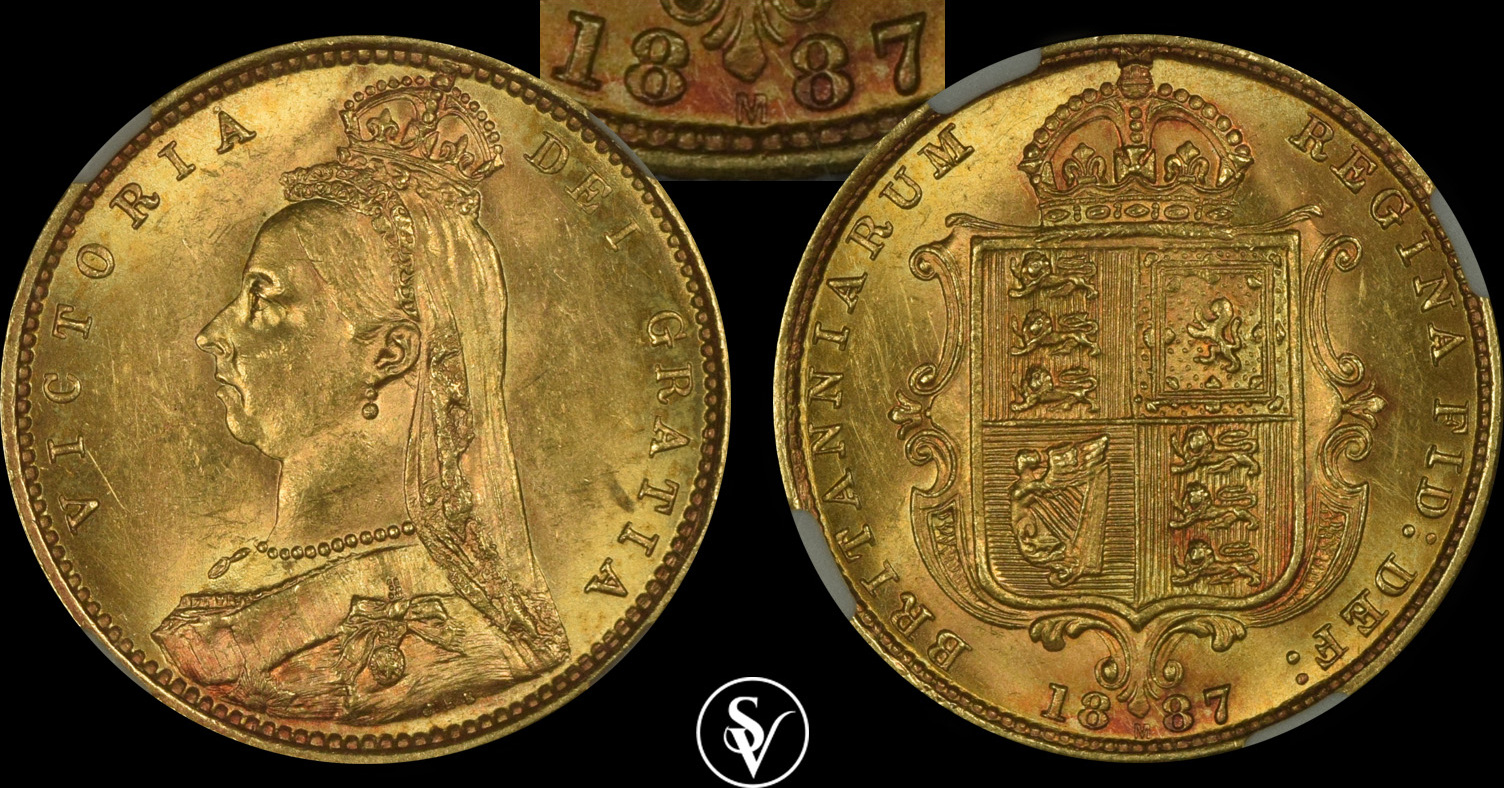 AUSTRALIA 1/2 sovereign 1887 Melbourne Victoria Jubilee shield NGC MS 62 | MA-Shops