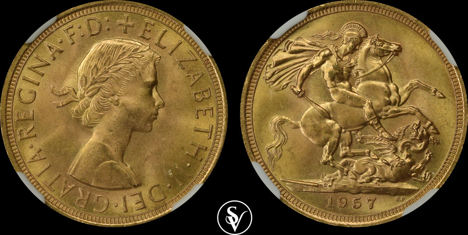 G.BRITAIN 1 sovereign 1957 Elizabeth II NGC MS 65 | MA-Shops