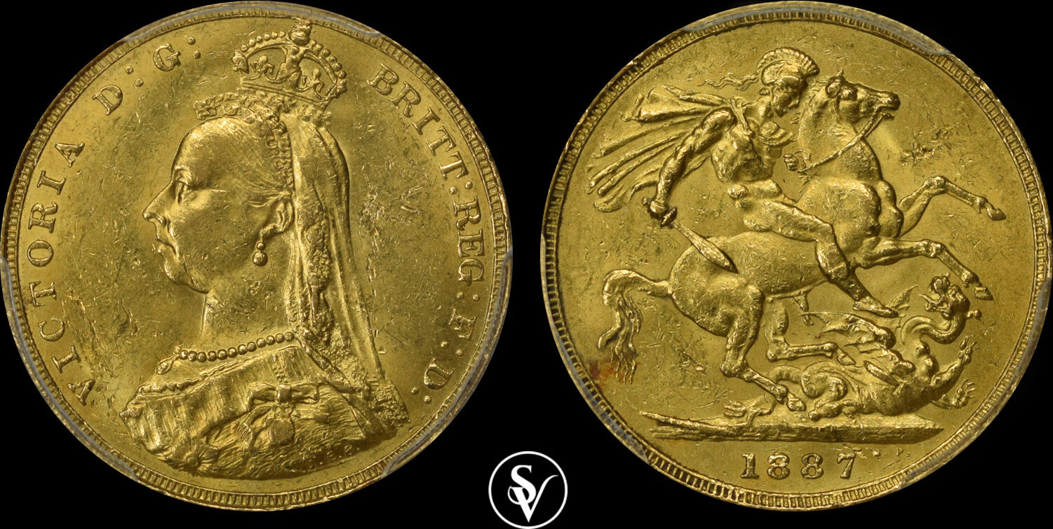 Great Britain 1 sovereign 1887 Victoria Jubilee head PCGS MS60 | MA-Shops