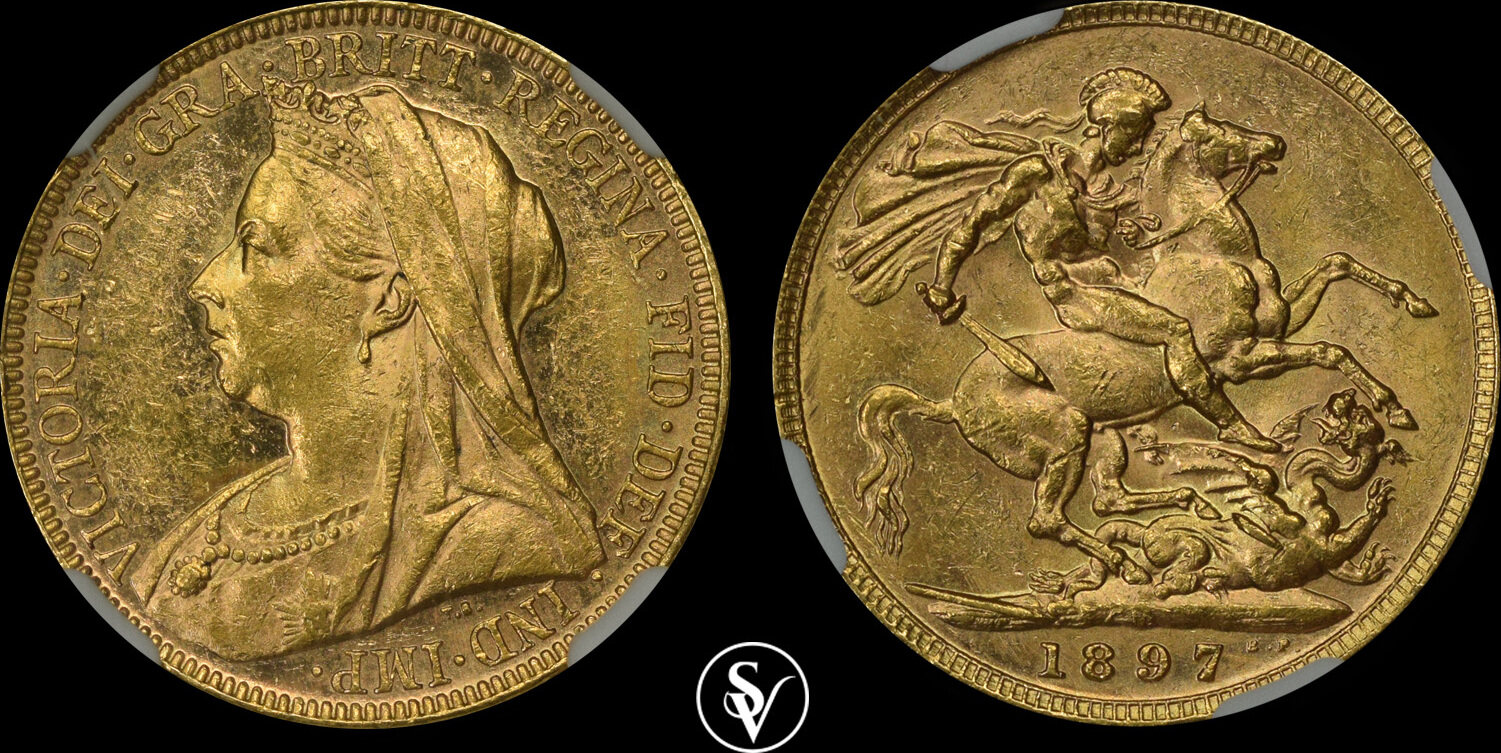 AUSTRALIA 1 sovereign 1897M Victoria Veil head NGC MS 61 | MA-Shops