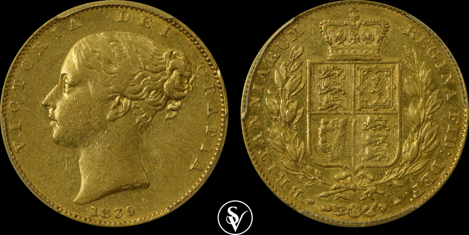 Great Britain sovereign 1839 Victoria shield AU53 | MA-Shops
