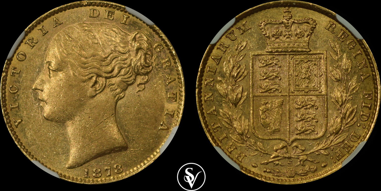 AUSTRALIA 1 sovereign 1878S Victoria shield NGC AU 58 | MA-Shops