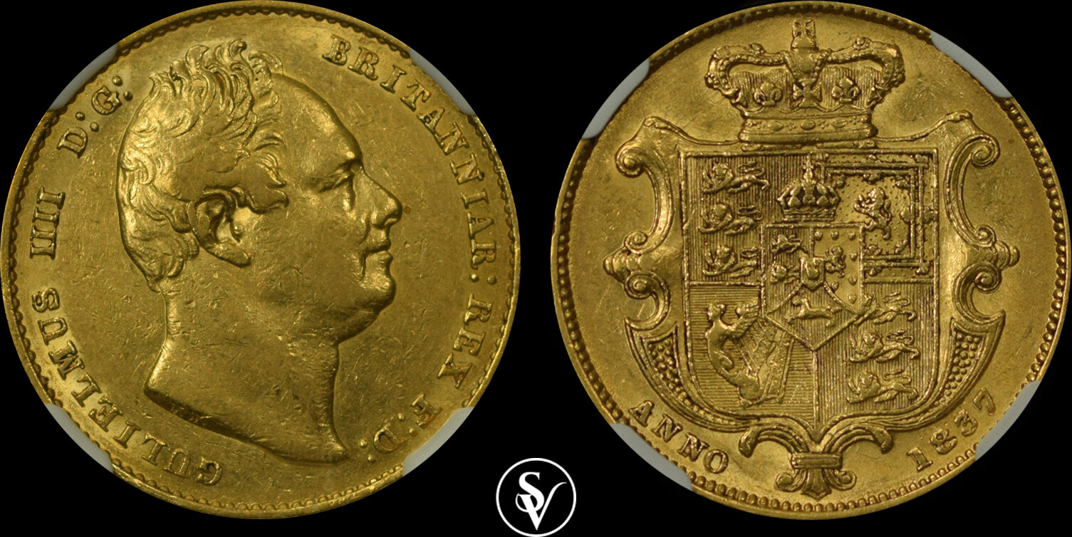 G.BRITAIN 1 sovereign 1837 Victoria shield NGC AU 55 | MA-Shops