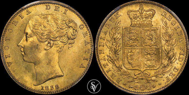 Great Britain Sov 1838 Victoria shield PCGS MS64 | MA-Shops