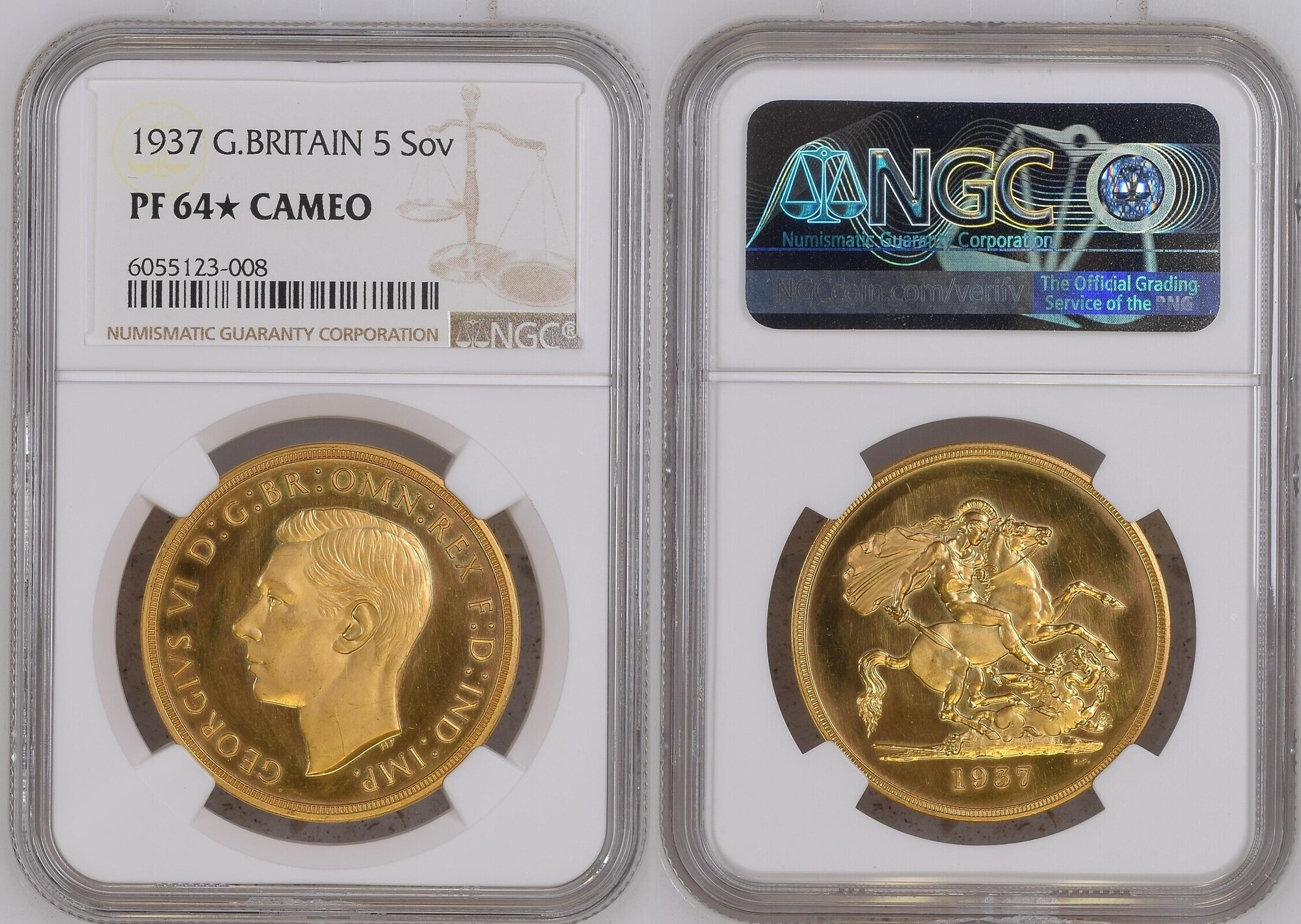 G.BRITAIN 5SOV 1937 George VI proof NGC PF 64* CAMEO | MA-Shops