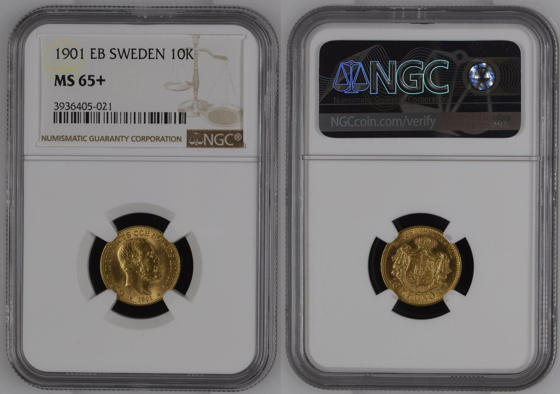 SWEDEN 10K 1901 EB Oscar II NGC MS 65+ | MA-Shops