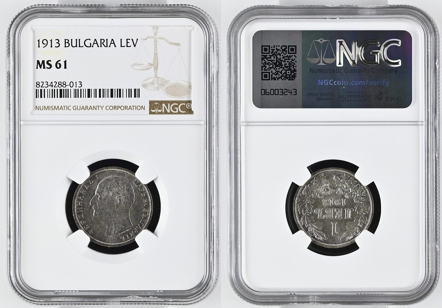 BULGARIA LEVA 1913 Ferdinand I NGC MS 61 | MA-Shops