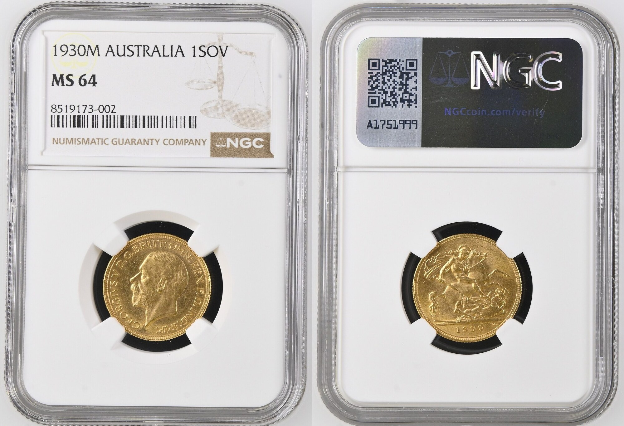 AUSTRALIA 1 sovereign 1930M George V NGC MS 64 | MA-Shops
