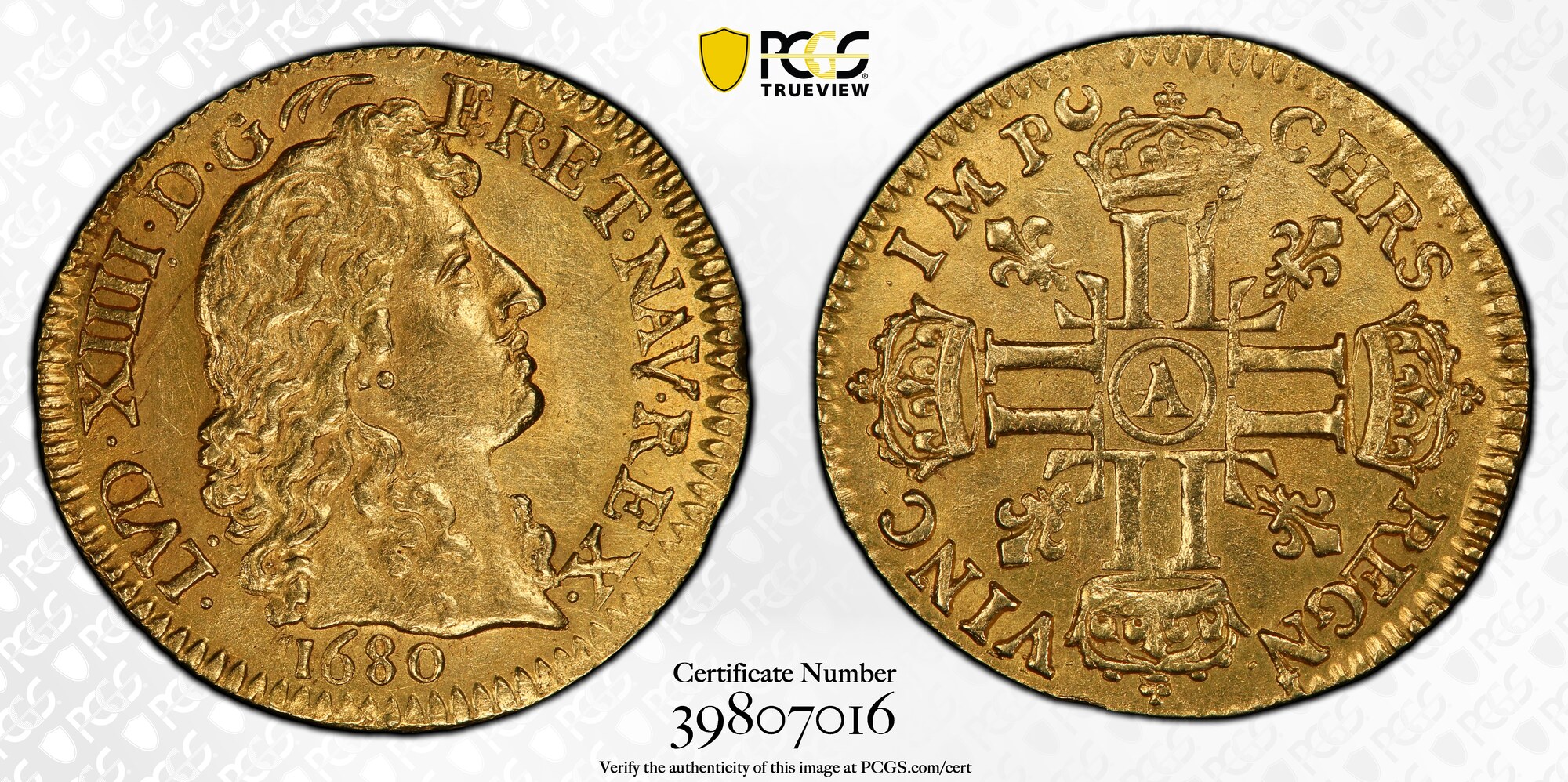 FRANCE Louis XIV - 1/2 louis d'or 1680 A - NGC MS61 - TOP POP ...