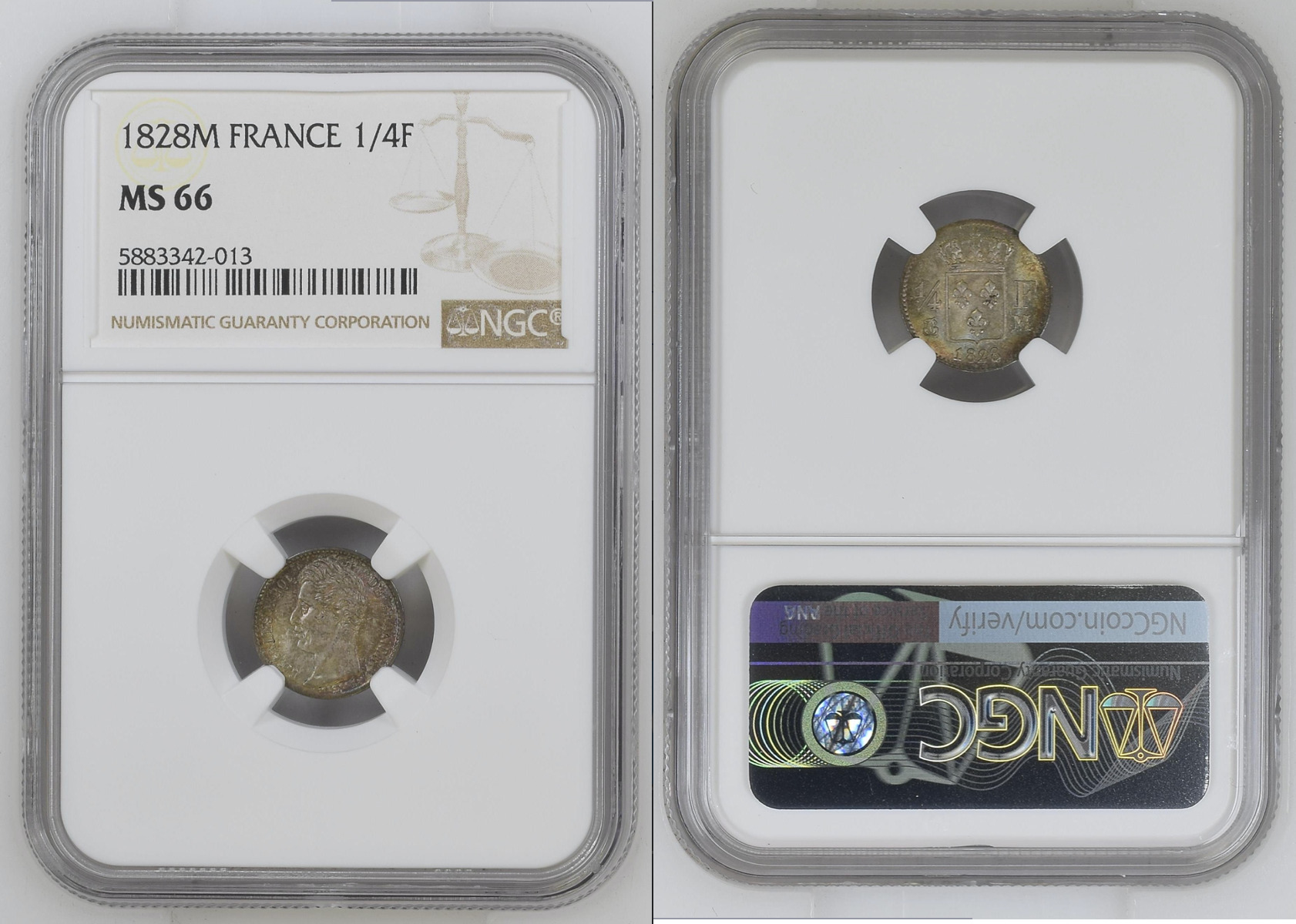 FRANCE Charles X - 1/4 franc 1828 Toulouse - NGC MS 66 - TOP POP | MA-Shops